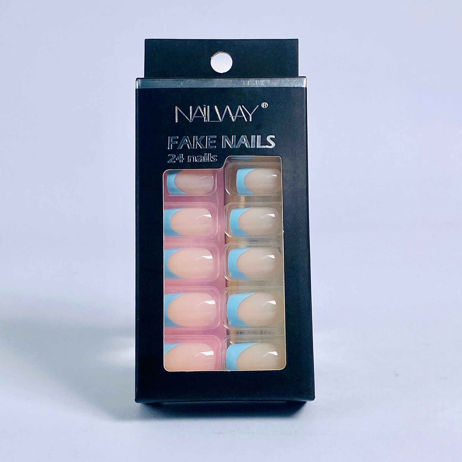 Nailway Sky Blue Oval Transparent Fake Nails Medium-24 Nails - Carnesia